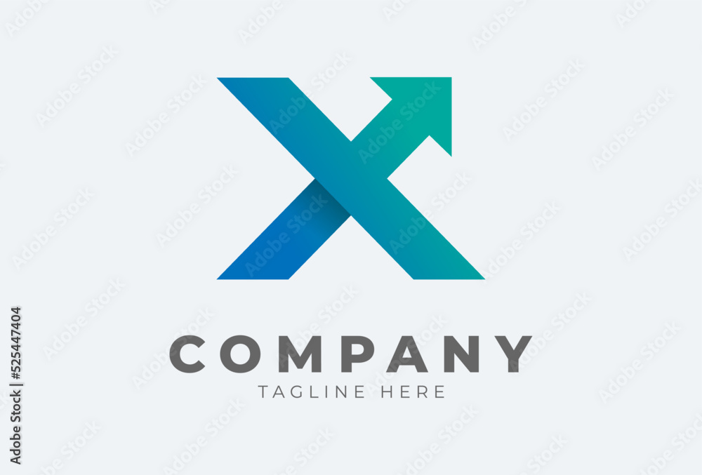 Initial X logo. letter X with arrow in gradient colour logo design ...