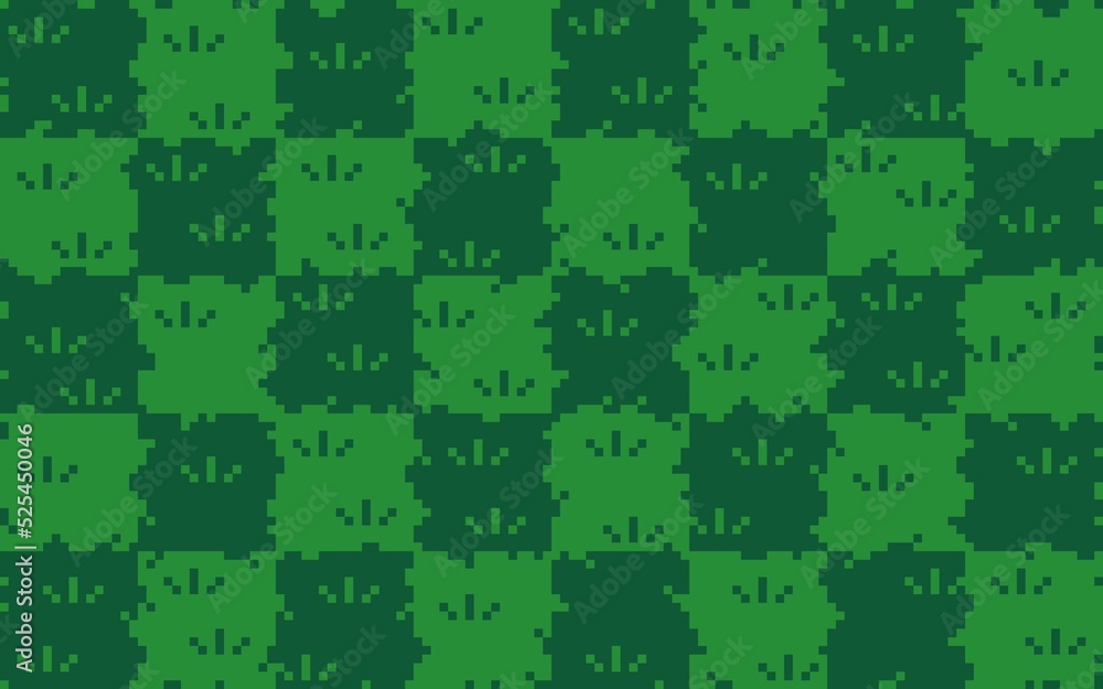 Pixel art tiles set green park with grass. Background, wallpaper or ...