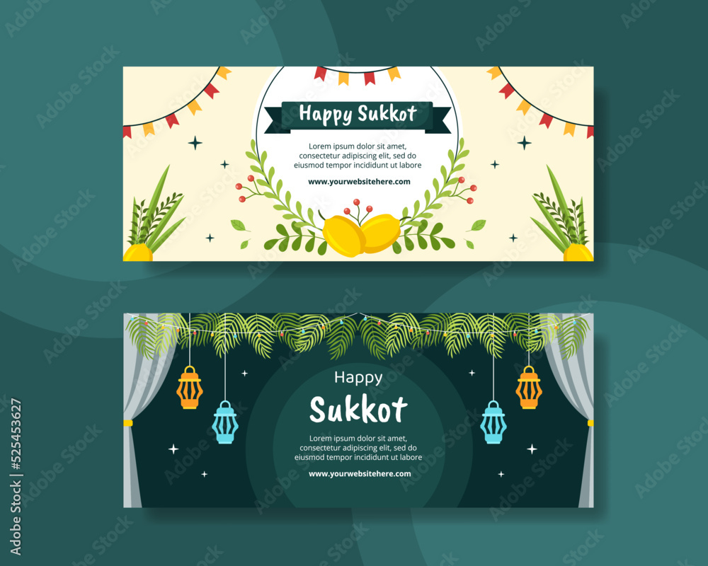 Jewish Holiday Sukkot Horizontal Banner Template Hand Drawn Cartoon ...