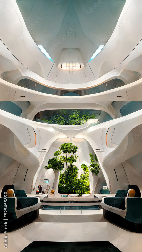 Image of future interior living space of open concept, photo realistic ...