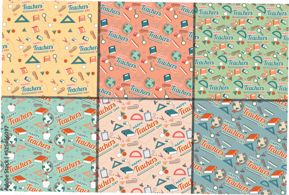 Cute seamless teacher's day pattern with school supplies and creative ...
