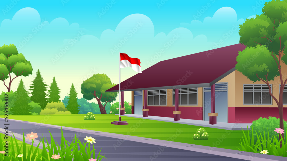 Indonesian elementary school building with beautiful nature landscape ...