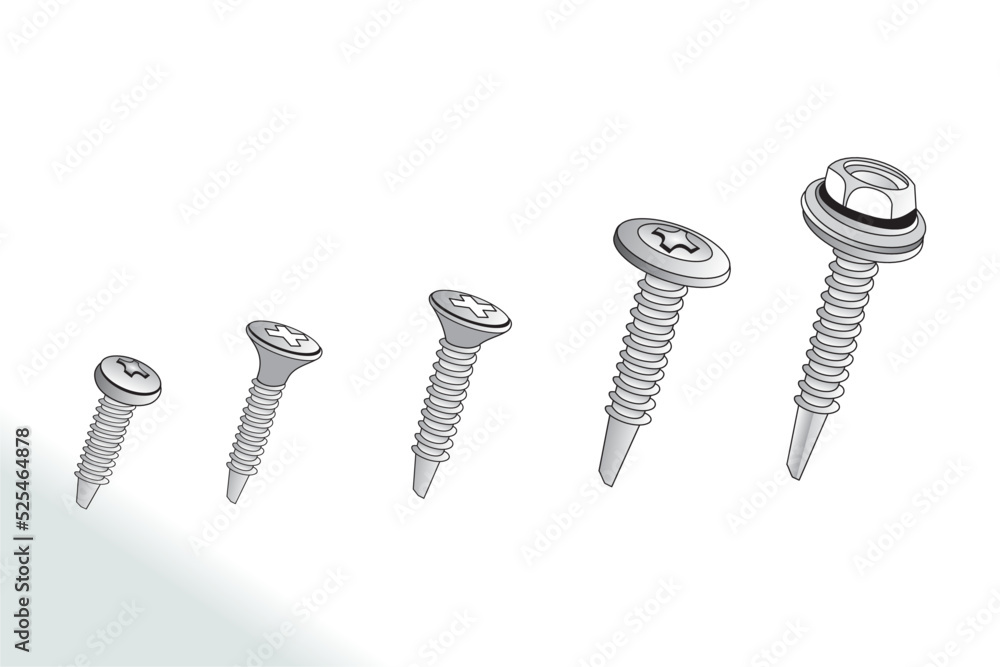 Screw nut set drawing, Nuts, Bolts Screws Collection, Isometric View ...