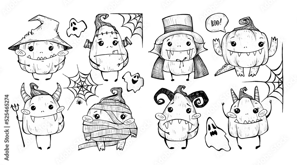 pumpkins dressed as vampires, witches, dead men, devils, zombies ...