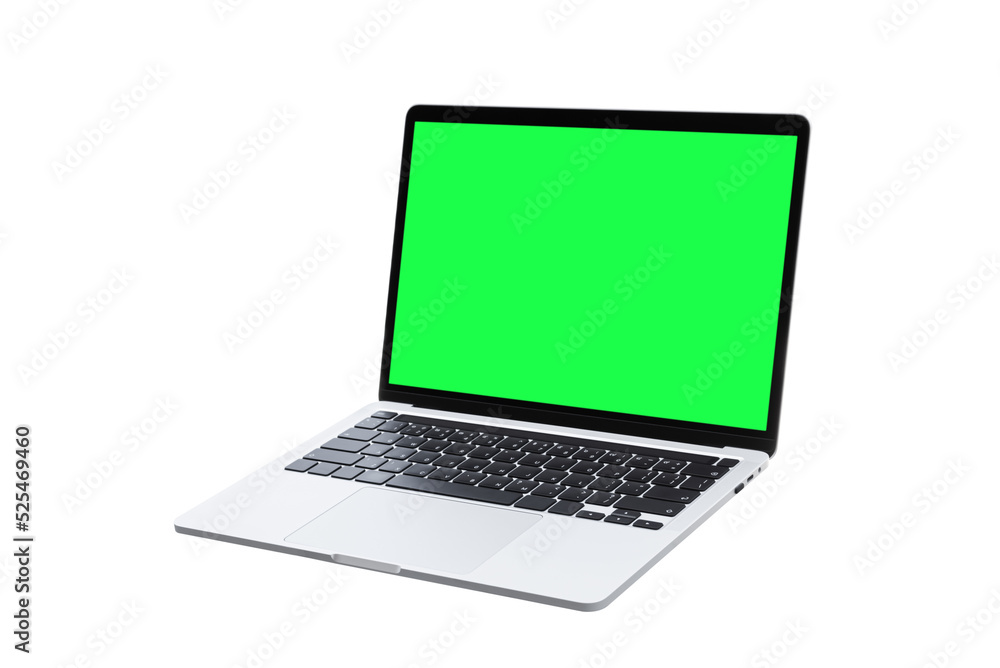 Laptop computer or notebook with green screen on transparent background ...