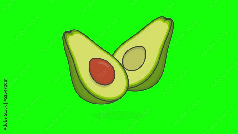 Two Slices Of Avocado On Green Screen Background. 3D Avocado Animation ...