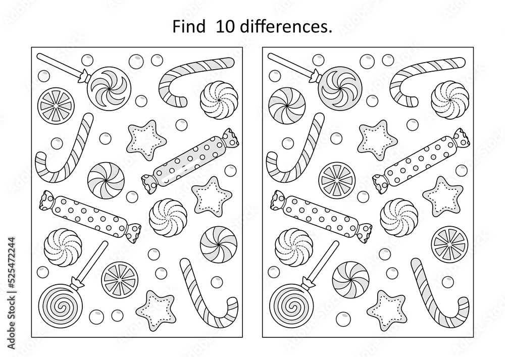 Find 10 differences visual puzzle and coloring page with winter ...