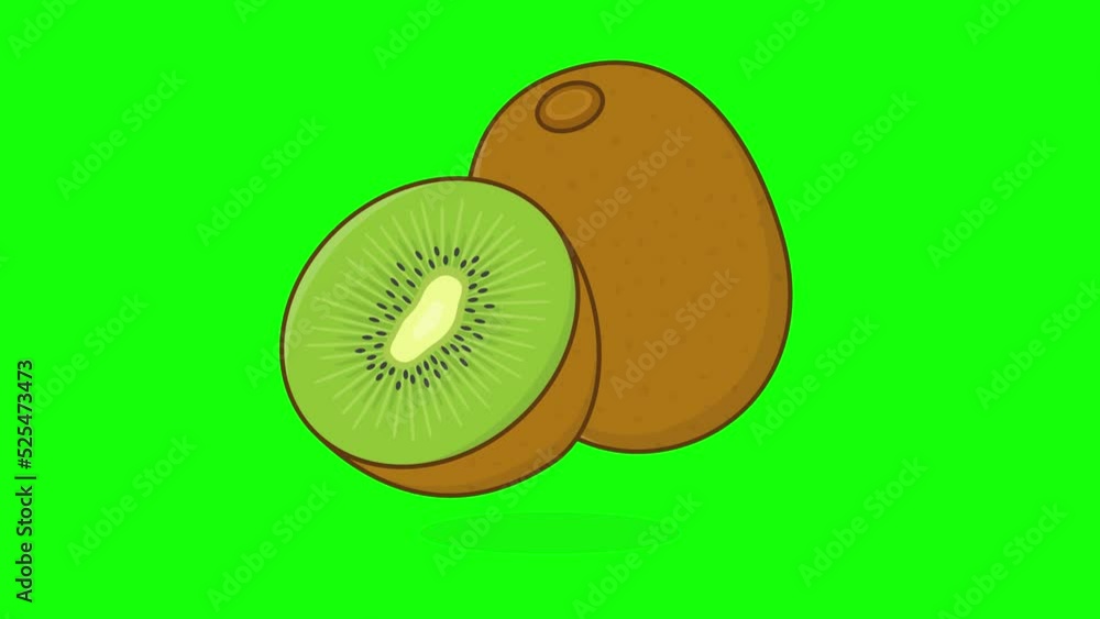 Slice And Whole Of Kiwi On Green Screen Background. 3D Fresh Kiwi Fruit ...