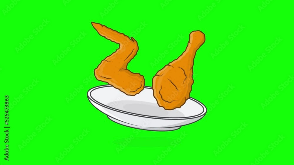 Fried Chicken Crispy On Green Screen Background. 3D Fried Chicken Food ...
