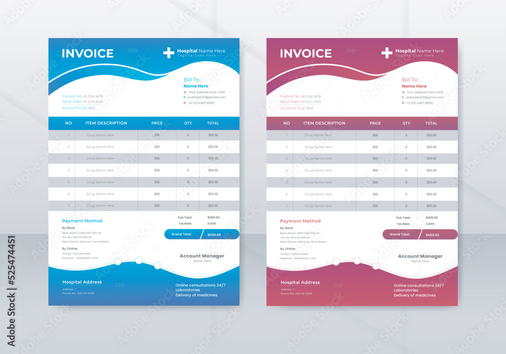 Medical invoice template for professional use. Doctor, Hospital ...