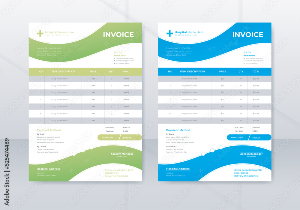 Medical invoice template for professional use. Doctor, Hospital ...