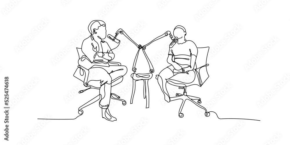 continuous line of podcast activity.line drawing of podcast activity of ...