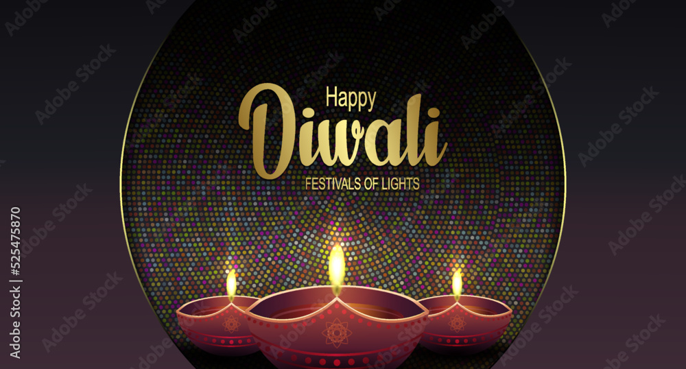 Diwali day oil lamp design. Indian Hindu festival of lights of Goddess ...