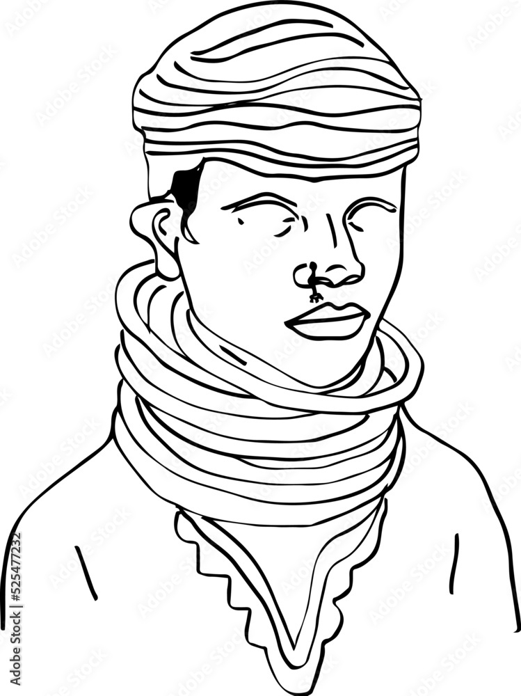 Cartoon doodle of Thailand's famous long neck tribe people, Karen long ...