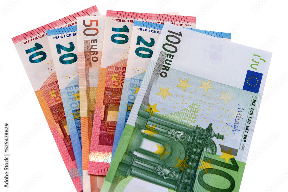 Various different Euros currency notes fan shape isolated transparent ...