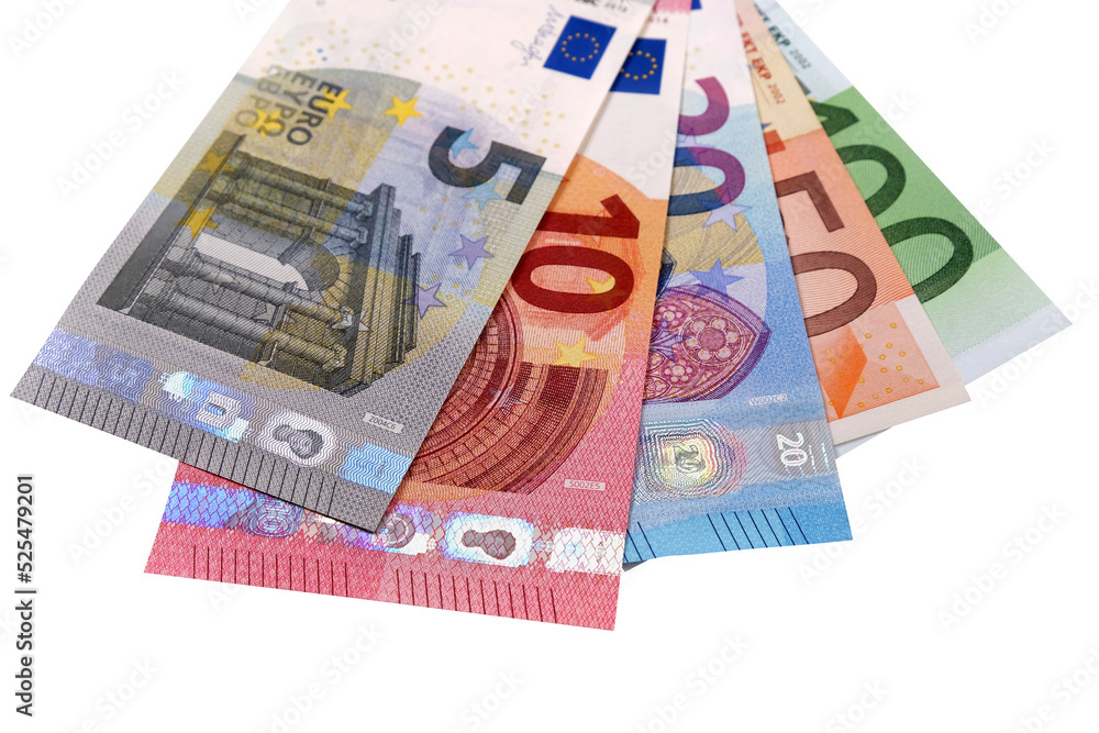 Set of Euro money currency bills various isolated transparent ...