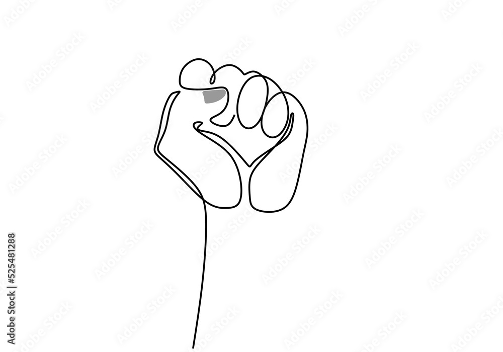 One continuous single line hand drawing of hands clenched isolated on ...