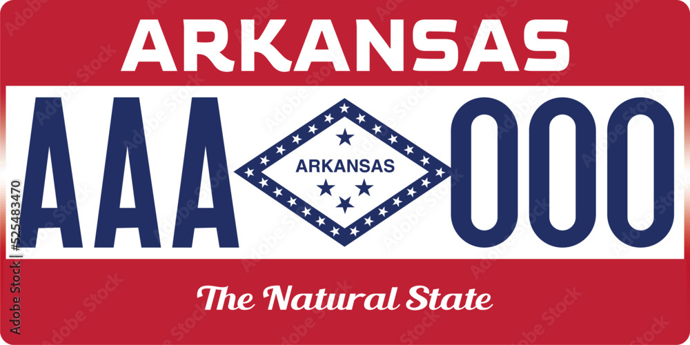 Vehicle license plates marking in Arkansas in United States of America ...