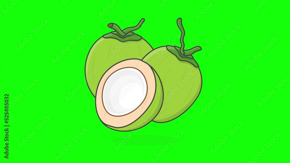 Whole And Half Of Green Coconut On Green Screen Background. 3D Fresh ...