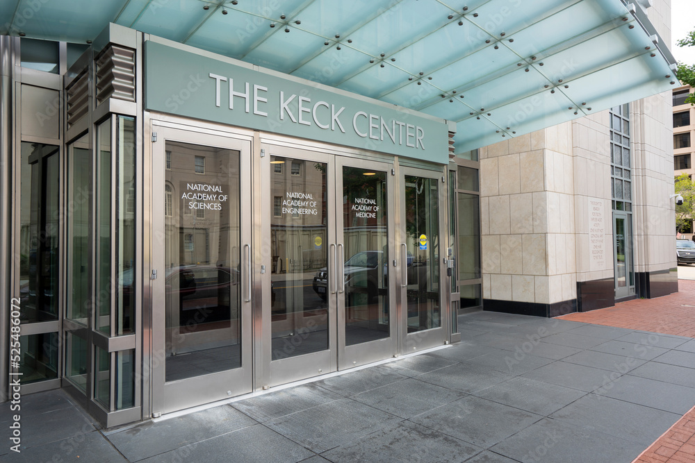 Washington, DC, USA - June 23, 2022: The main entrance to the Keck ...
