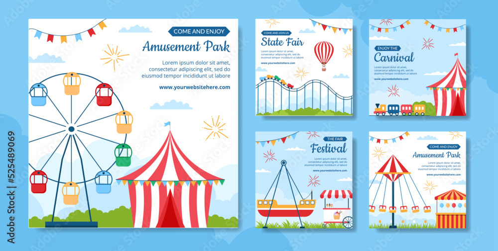 Poster Amusement Park Carnival Social Media Post Template Hand Drawn ...