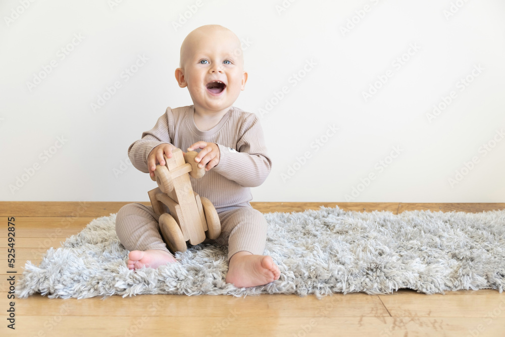 Toddler play with a wooden toys at home. Montessori educational game ...