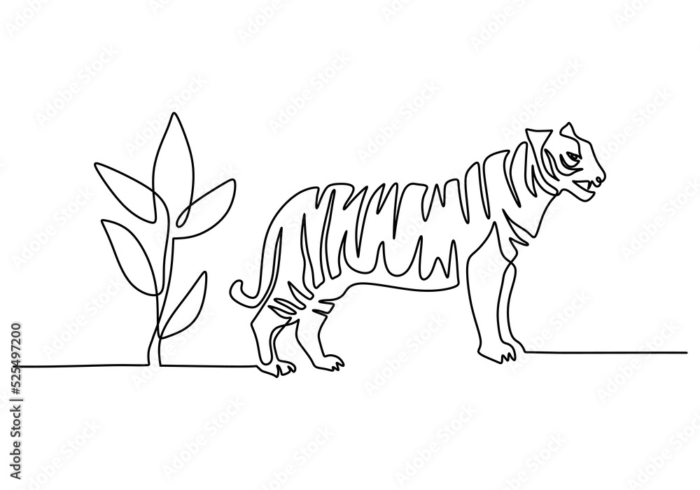 One continuous single line hand drawing of international tiger day with ...