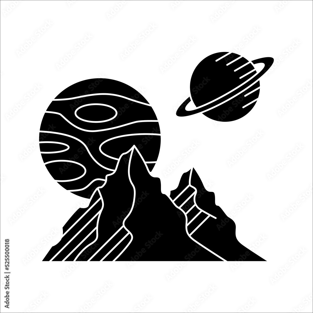 Planet linear icon isolated universe concept. planetary ring system ...