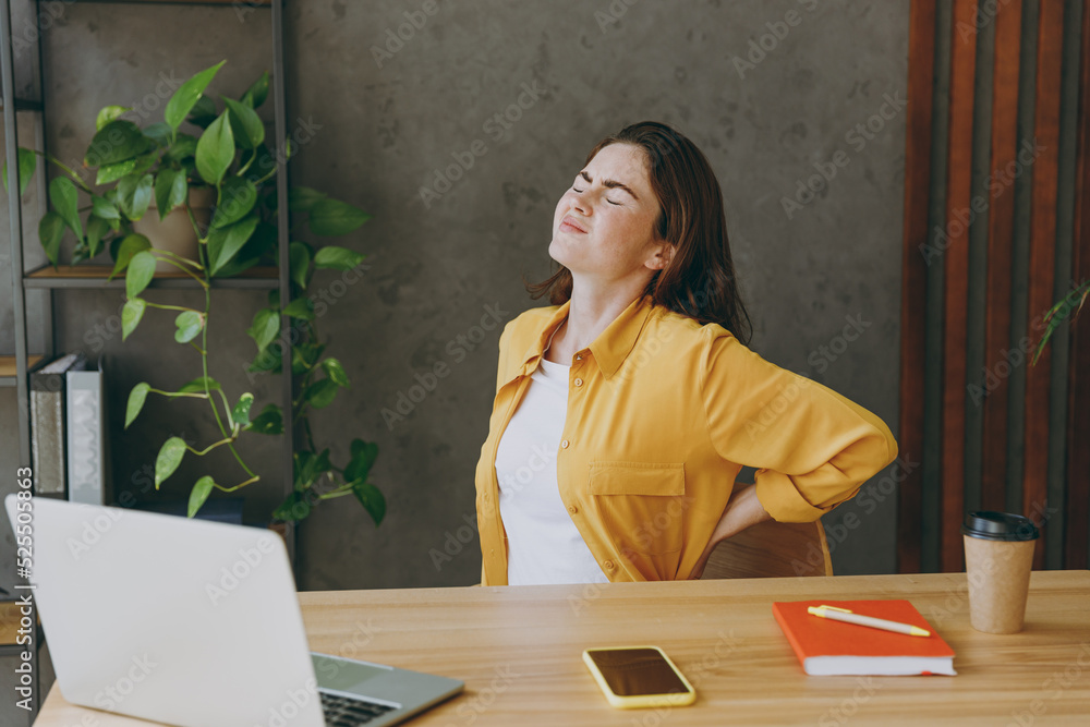 Young exhausted sad tired employee business woman 20s she in casual ...