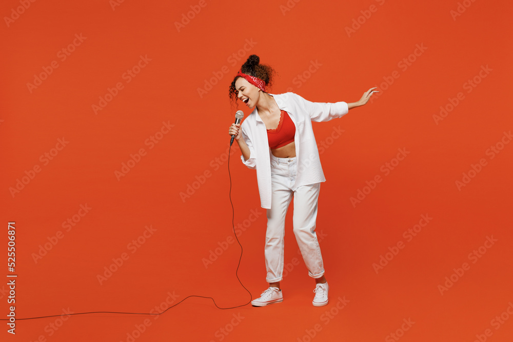 Full body young singer woman of African American ethnicity 20s she ...