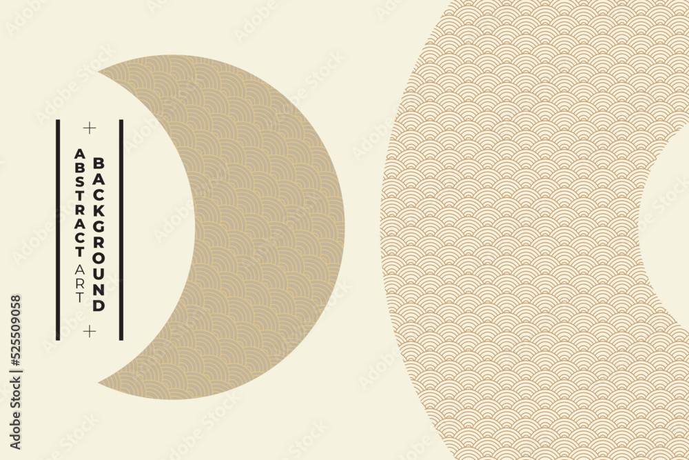 abstract modern art crecent moon in cream color with fish scale pattern ...