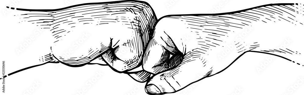 Fist to fist, greeting gesture. Language with the hands. Black and ...