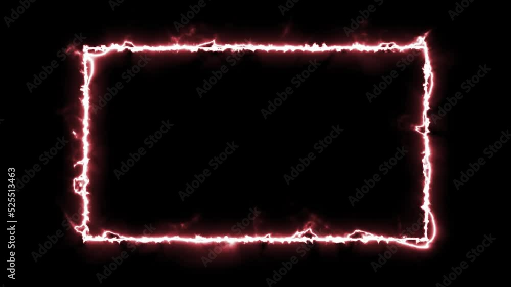 Abstract red neon lightning glowing rectangle frame. 4K rounded ...