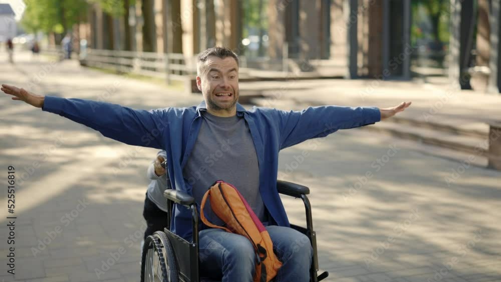 Disabled father having fun with his son after school. Disabled dad ...