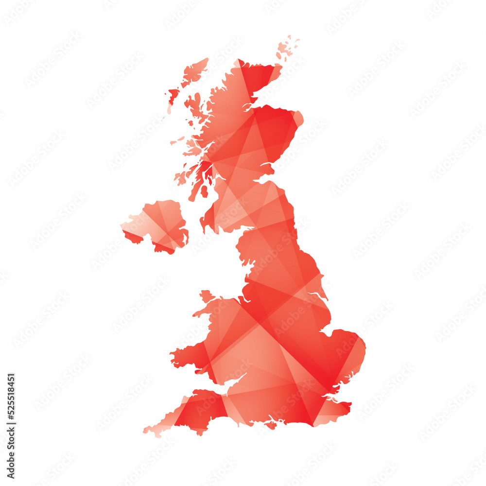 vector illustration of UK map with red colored geometric shapes Stock ...