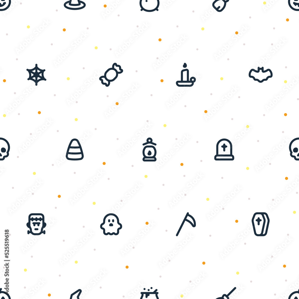 Seamless pattern of small Halloween icons with random dots on ...