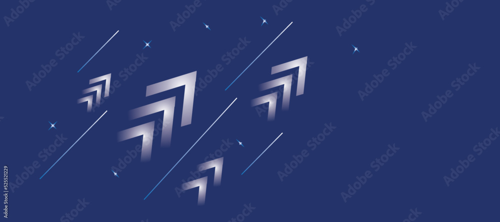 Luminous up arrows with a speed line on a blue background, business ...