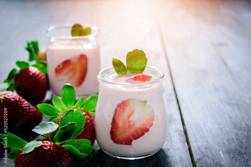 Healthy food of yogurt, Strawberry Yogurt,yogurt with fresh strawberry ...