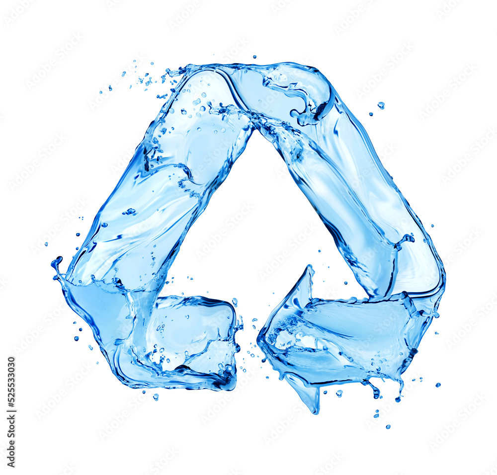 Recycling sign made of water splashes isolated on white background ...