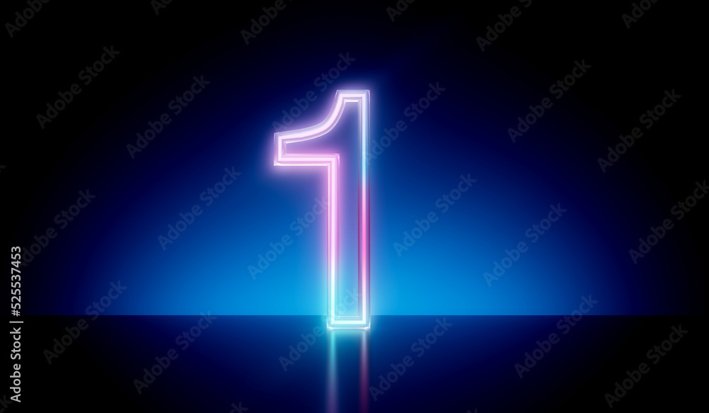 Number 1 neon glowing futuristic tube light. 3D Rendering Stock ...