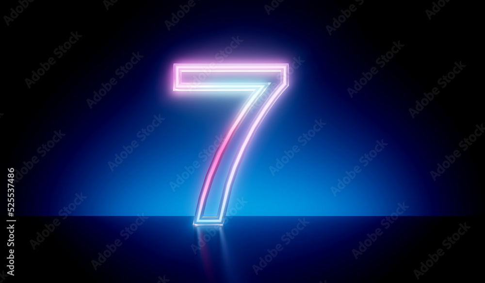 Number 7 neon glowing futuristic tube light. 3D Rendering Stock ...