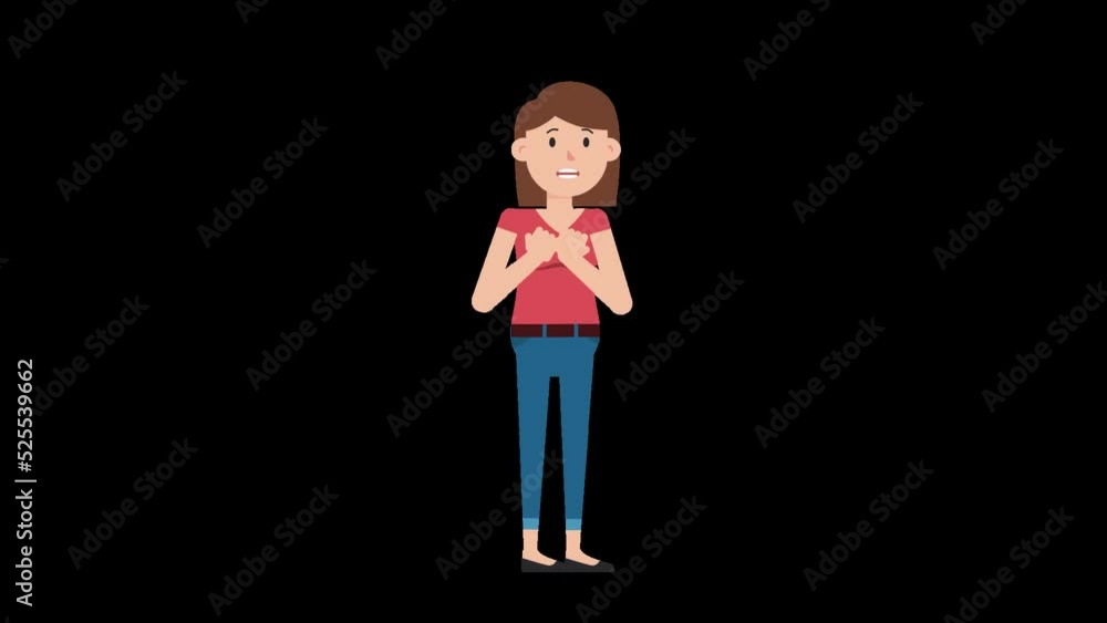 White casual woman is scared, crossing her arms against her chest in ...