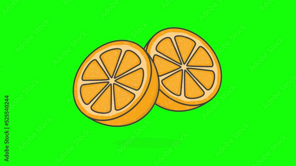 Slice Of Orange Fruits On Green Screen Background. 3D Fresh Orange ...