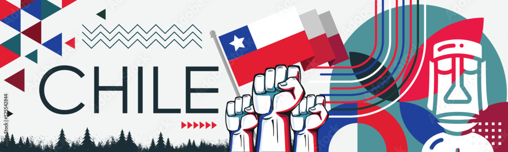 Chile National day banner with abstract shapes. Chile flag. Red blue ...