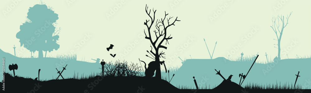 Silhouette of the historic battlefield at night. Military silhouettes ...