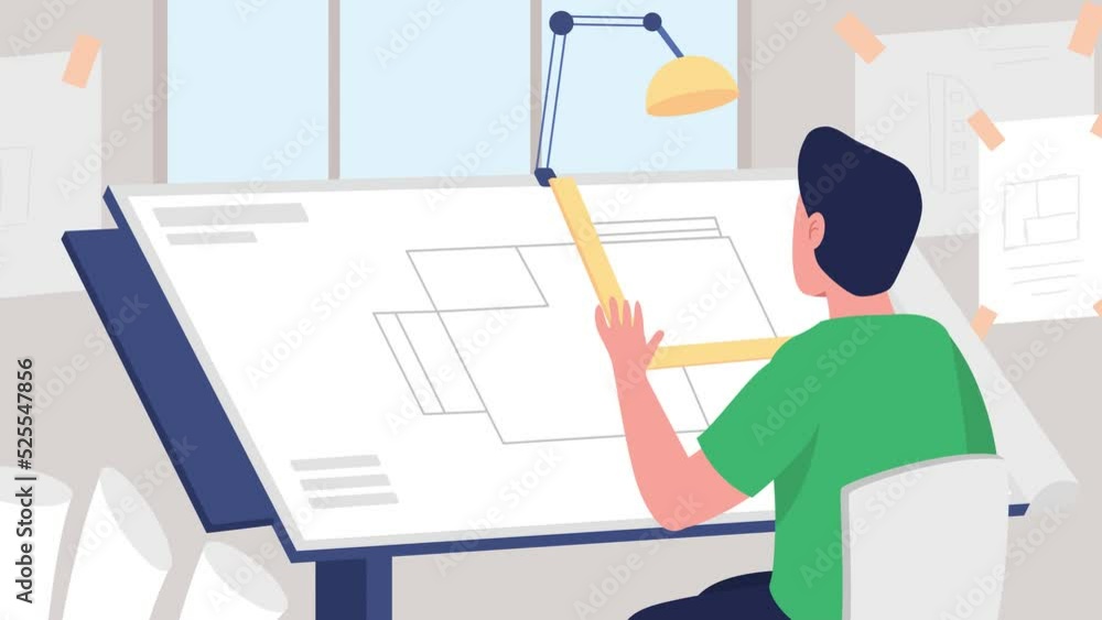 Animated architect illustration. Schematic design development. House ...