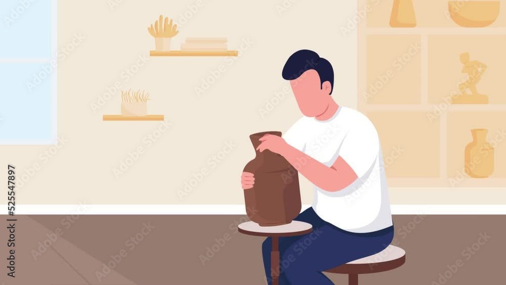 Animated ceramist illustration. Handmade pottery making. Creating ...