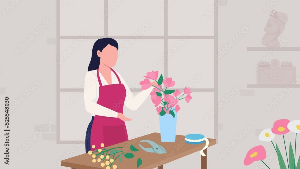 Animated florist illustration. Floral arrangement workshop. Selling ...