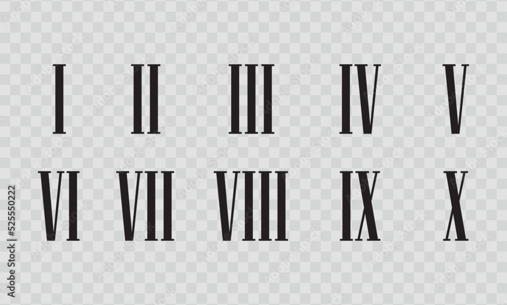 Set of roman numerals isolated on white background. Numbers from one to ... Set of roman numerals isolated on white background. Numbers from one to ...