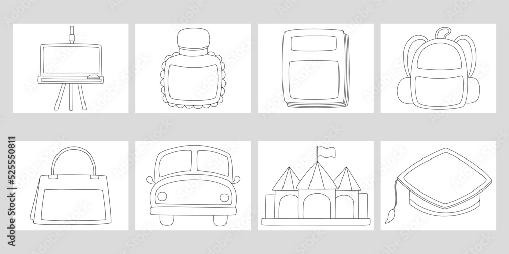 Set vector illustration, frame and coloring, black lines for coloring ...